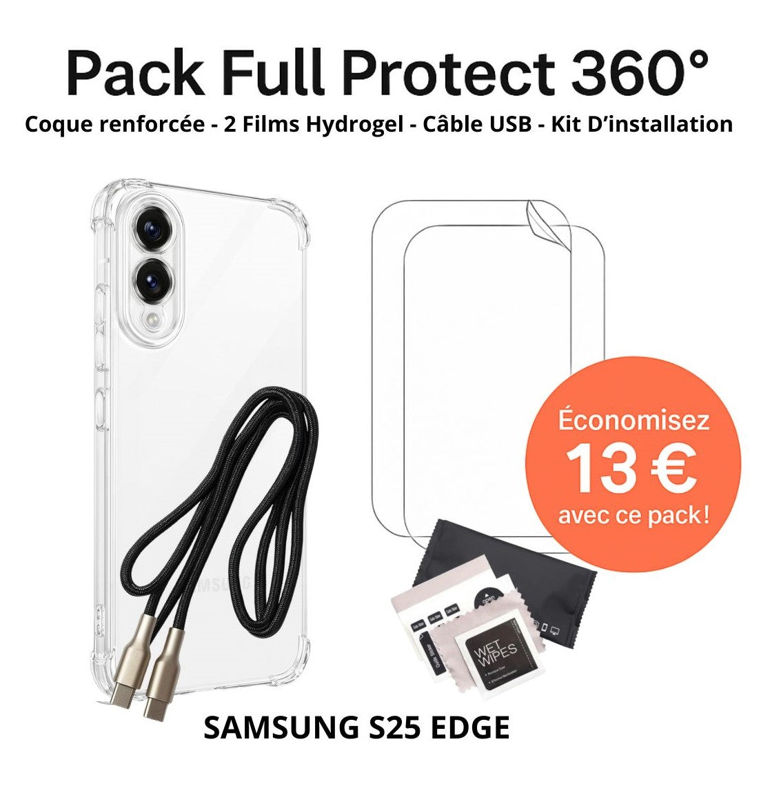 Pack Full Protect 360° Samsung S25 Edge – Coque + 2 Films Hydrogel ...
